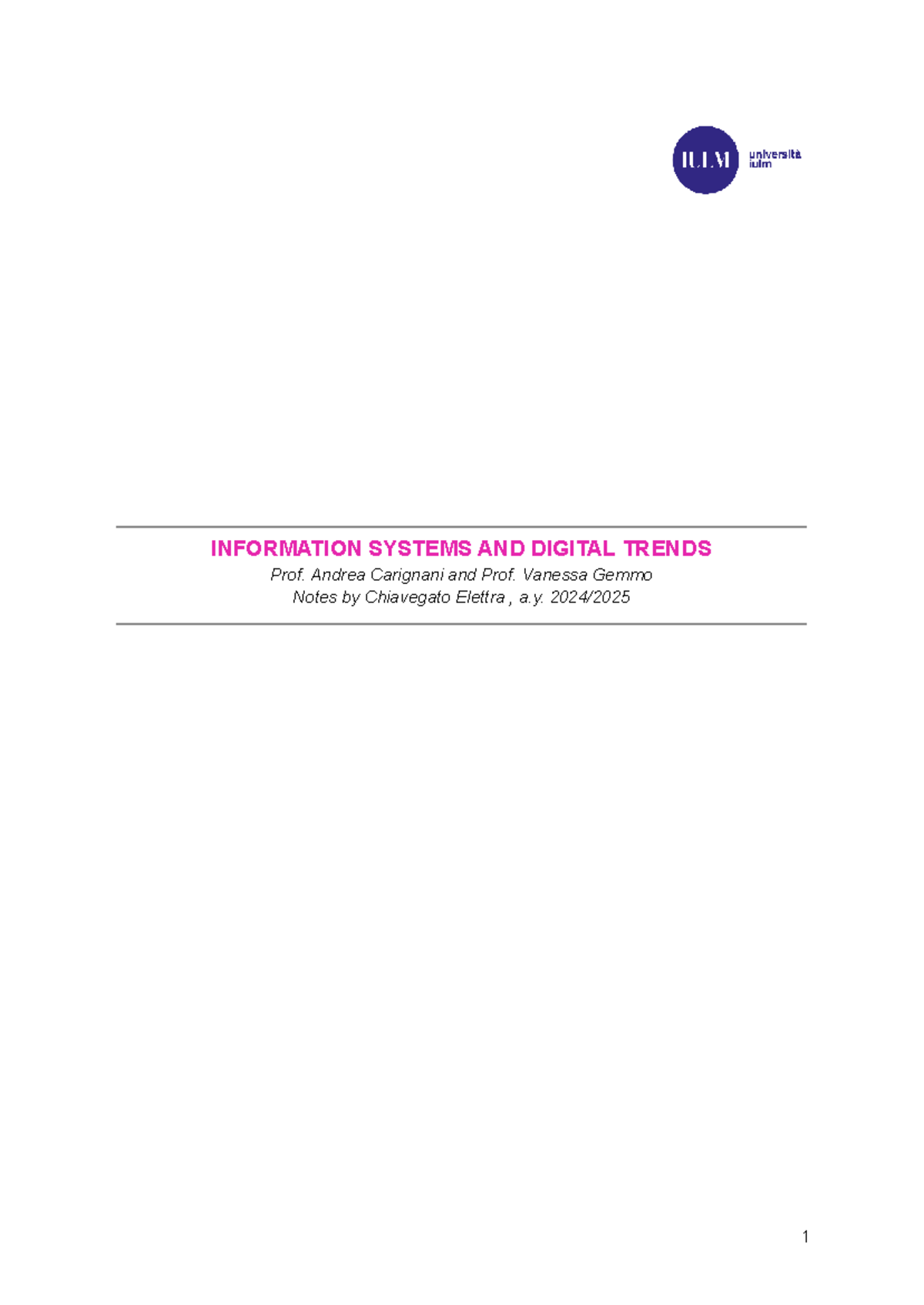 Lecture Notes: Information Systems and Digital Trends - Studocu