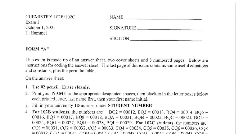 Final Exam Study Guide for CHEMISTRY 102 Fall 2025 - Studocu
