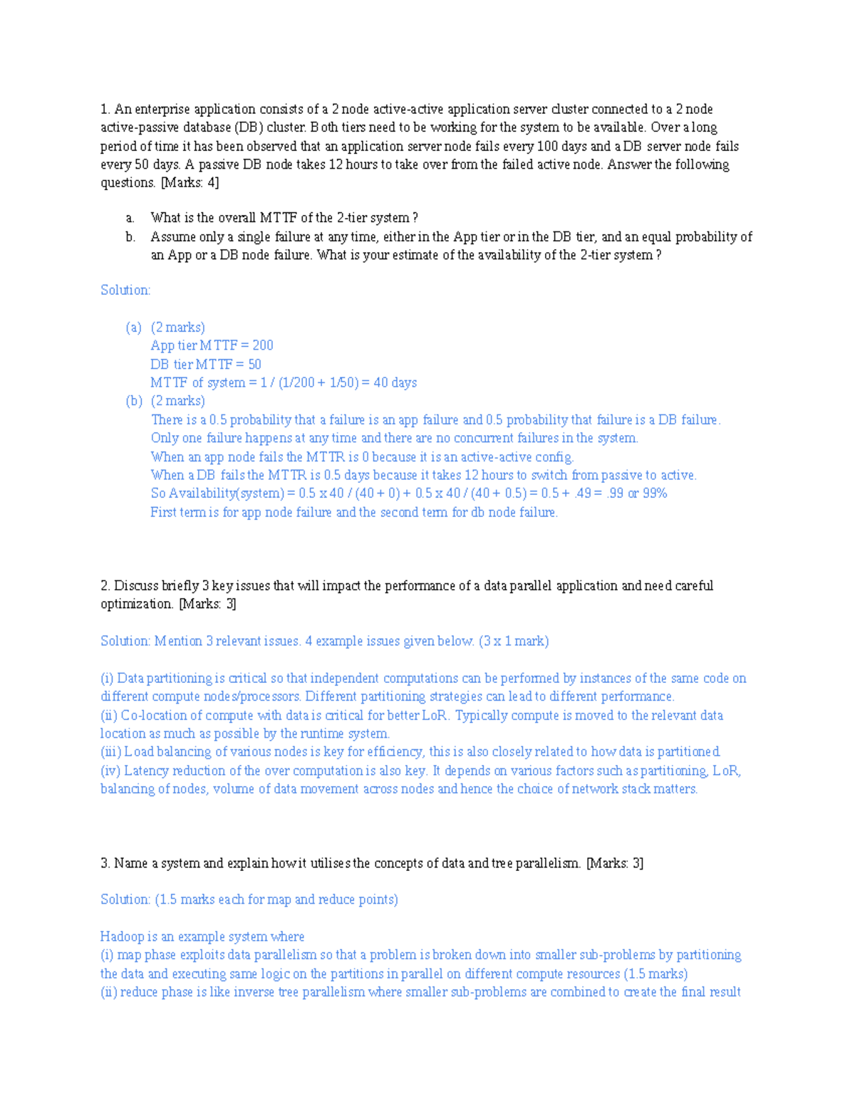 BDS EC2R - Answer key - 1. An enterprise application consists of a 2 ...