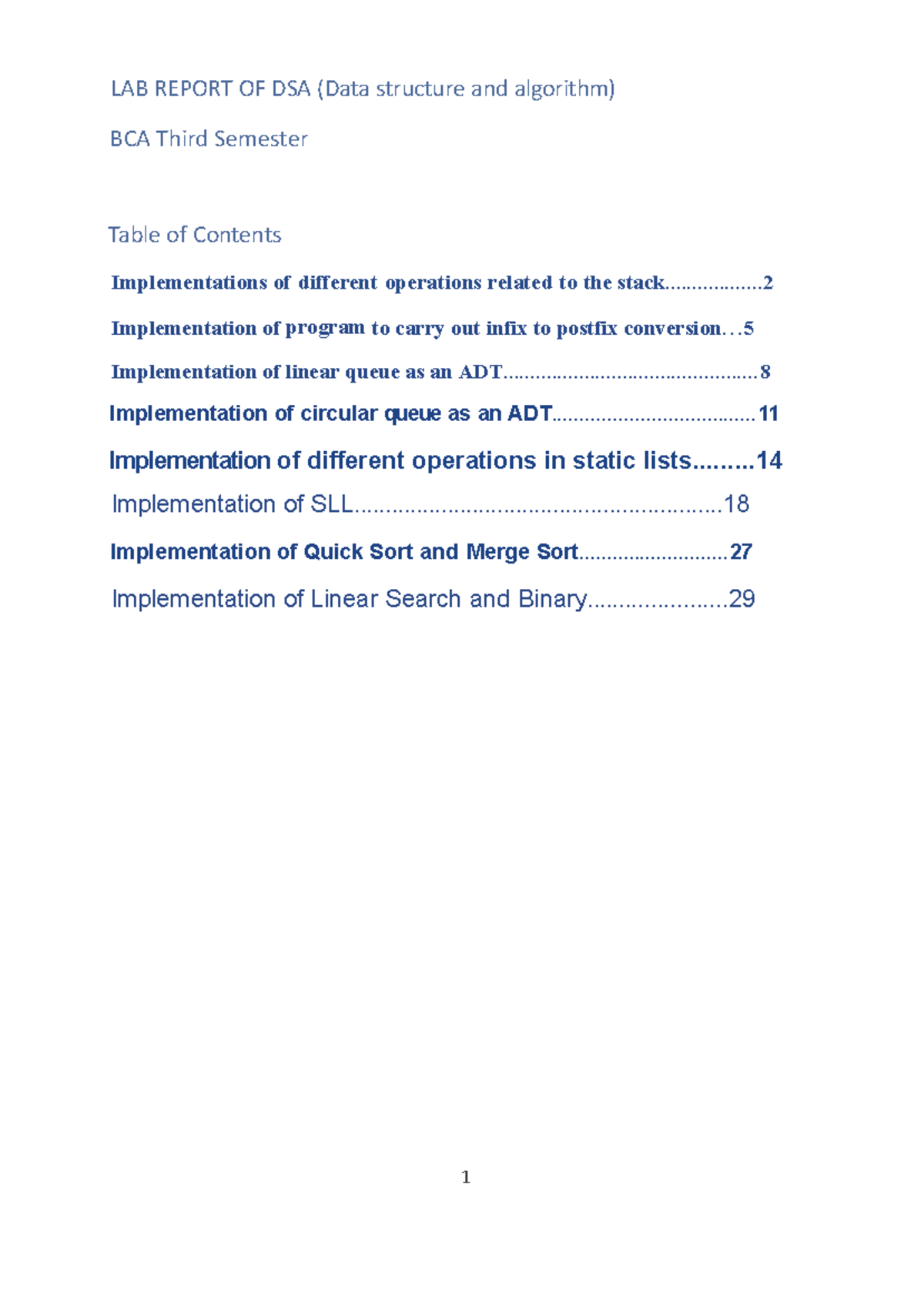 Lab 2 - BCA lab - 1 LAB REPORT OF DSA (Data structure and algorithm) BCA Third Semester Table of ...