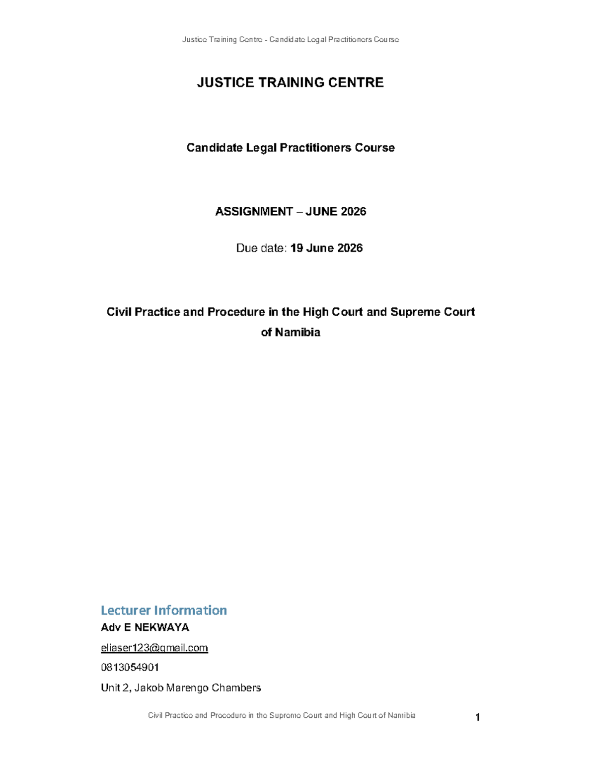 JTC Civil Practice & Procedure Assignment - June 2026 - Studocu