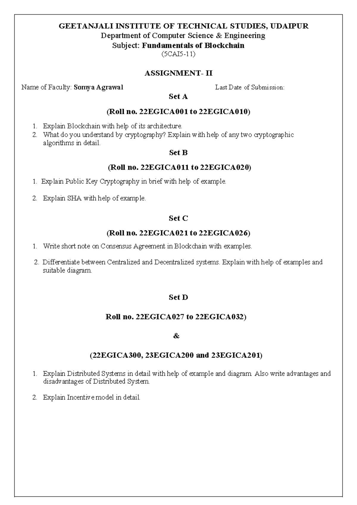 CSE 22EGI - Assignment 2: Fundamentals of Blockchain & Cryptography - Studocu