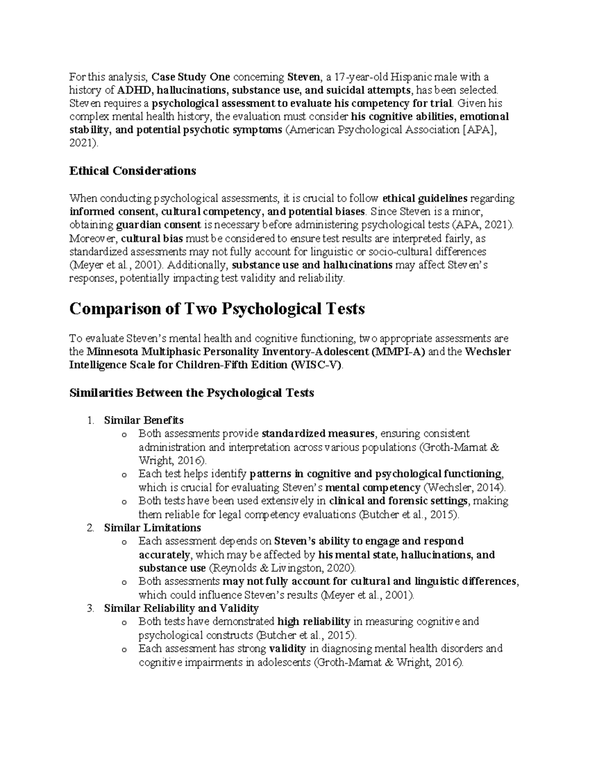 PSY 335 Module Three Case Study Analysis: Steven's Psychological ...