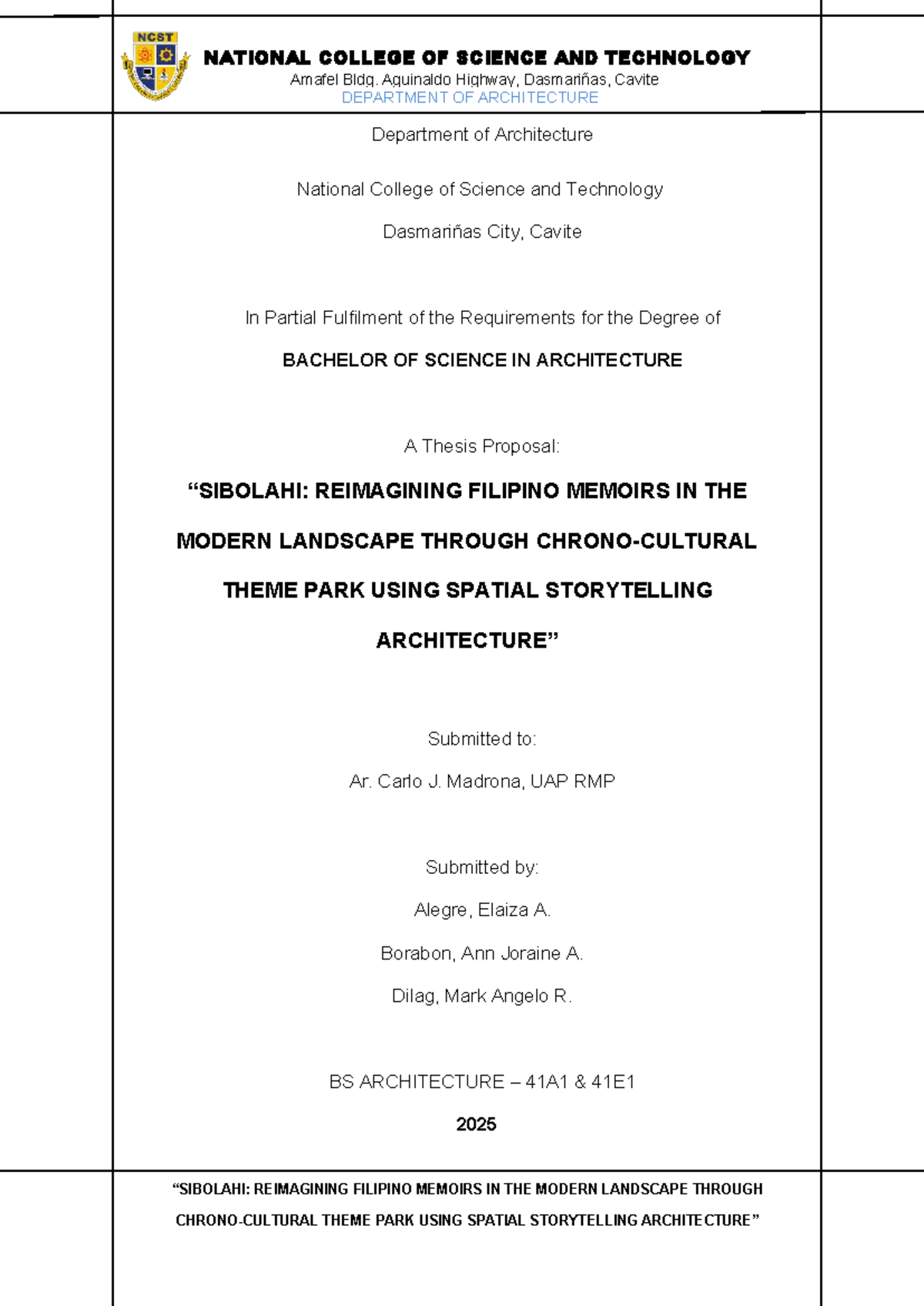 Thesis Proposal: Reimagining Filipino Memoirs in Theme Park Design (BS ...