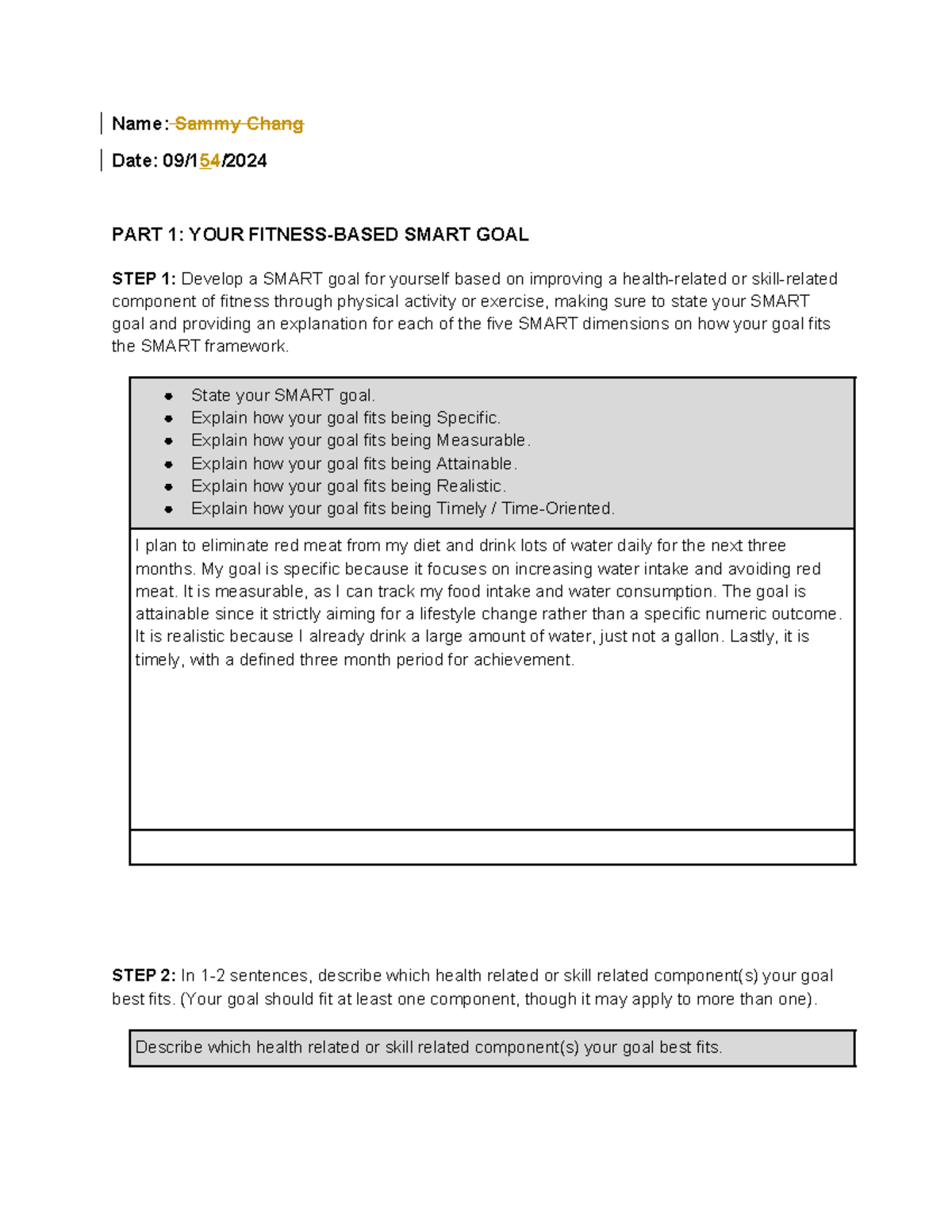 Health & Fitness - Goal Setting & Personalized Plan (Touchstone 3 ...