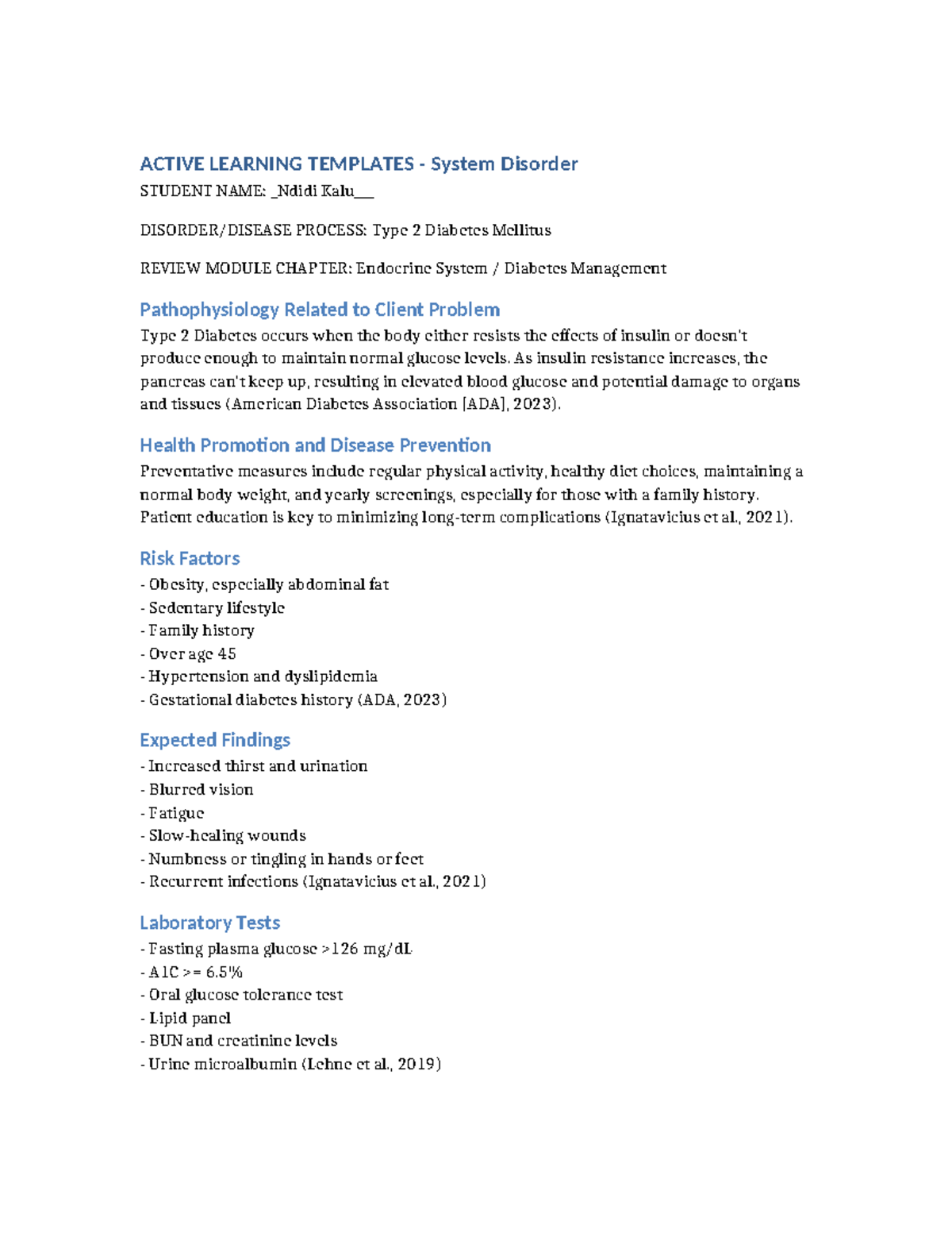ACTIVE LEARNING TEMPLATE: Type 2 Diabetes Management (Module 6) - Studocu