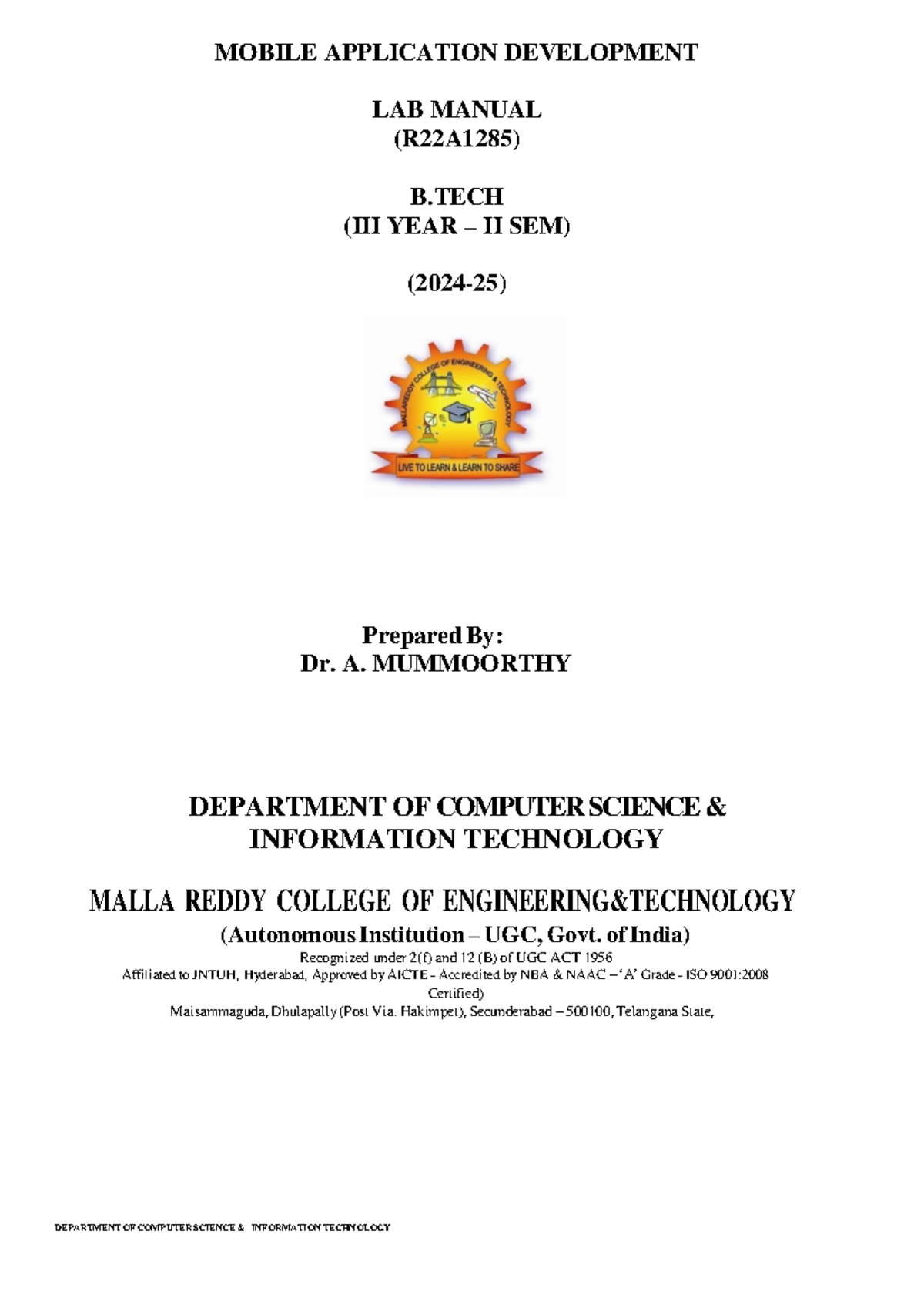 CSIT III-II (R22A1285) Mobile Application Development LAB Manual (2024 ...