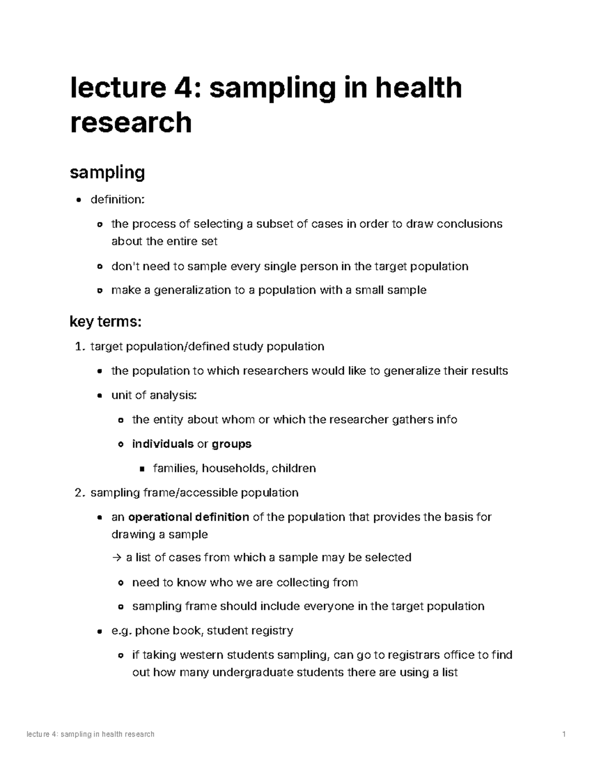 Lecture 4: Sampling Methods in Health Research - Studocu