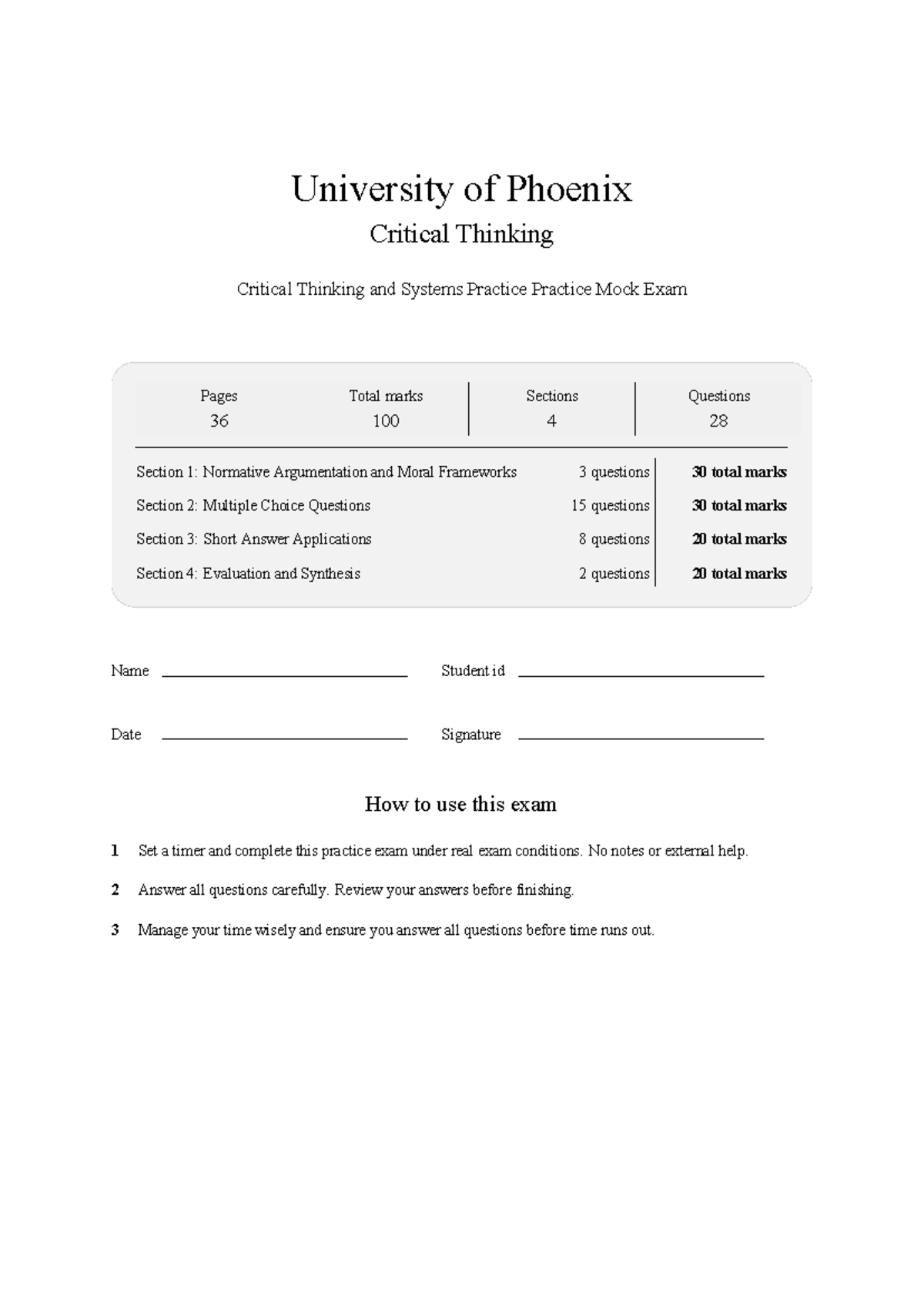 SOPH-0065 Critical Thinking UOPX Practice Mock Exam 2026 - Studocu