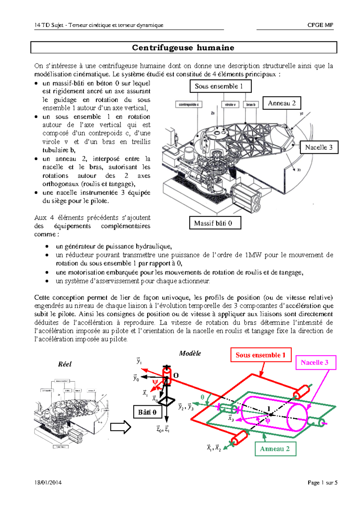 Modélisation cinématique et dynamique - TD 14 sur torseurs et système ...