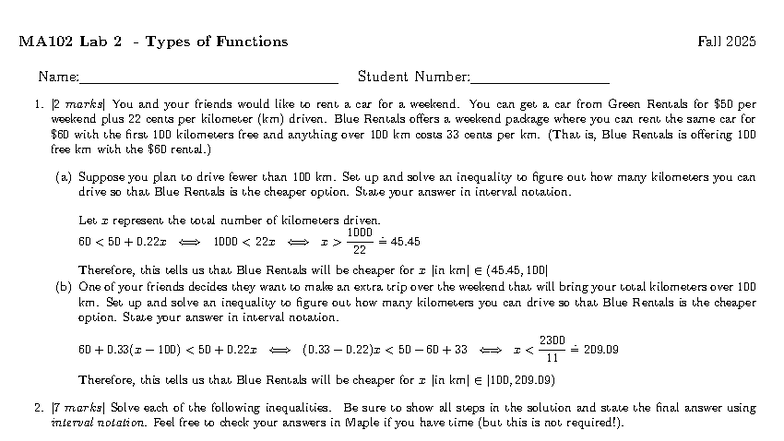 MA102 Lab 2 Solutions: Types of Functions Analysis Fall 2025 - Studocu