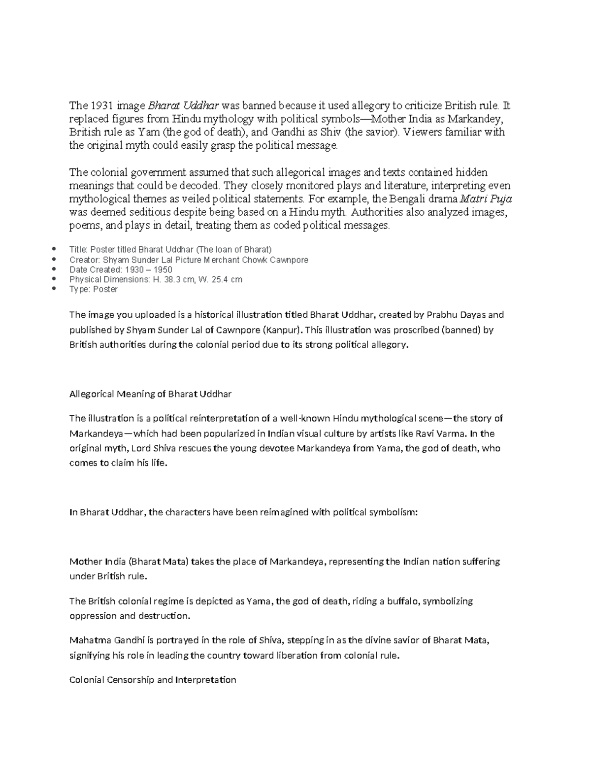 Bharat Uddhar - it's a tutorial work - The 1931 image Bharat Uddhar was ...