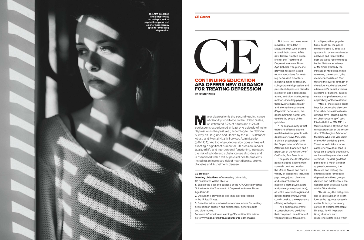 APA Guidelines for Treating Depression: Comprehensive Overview - Studocu