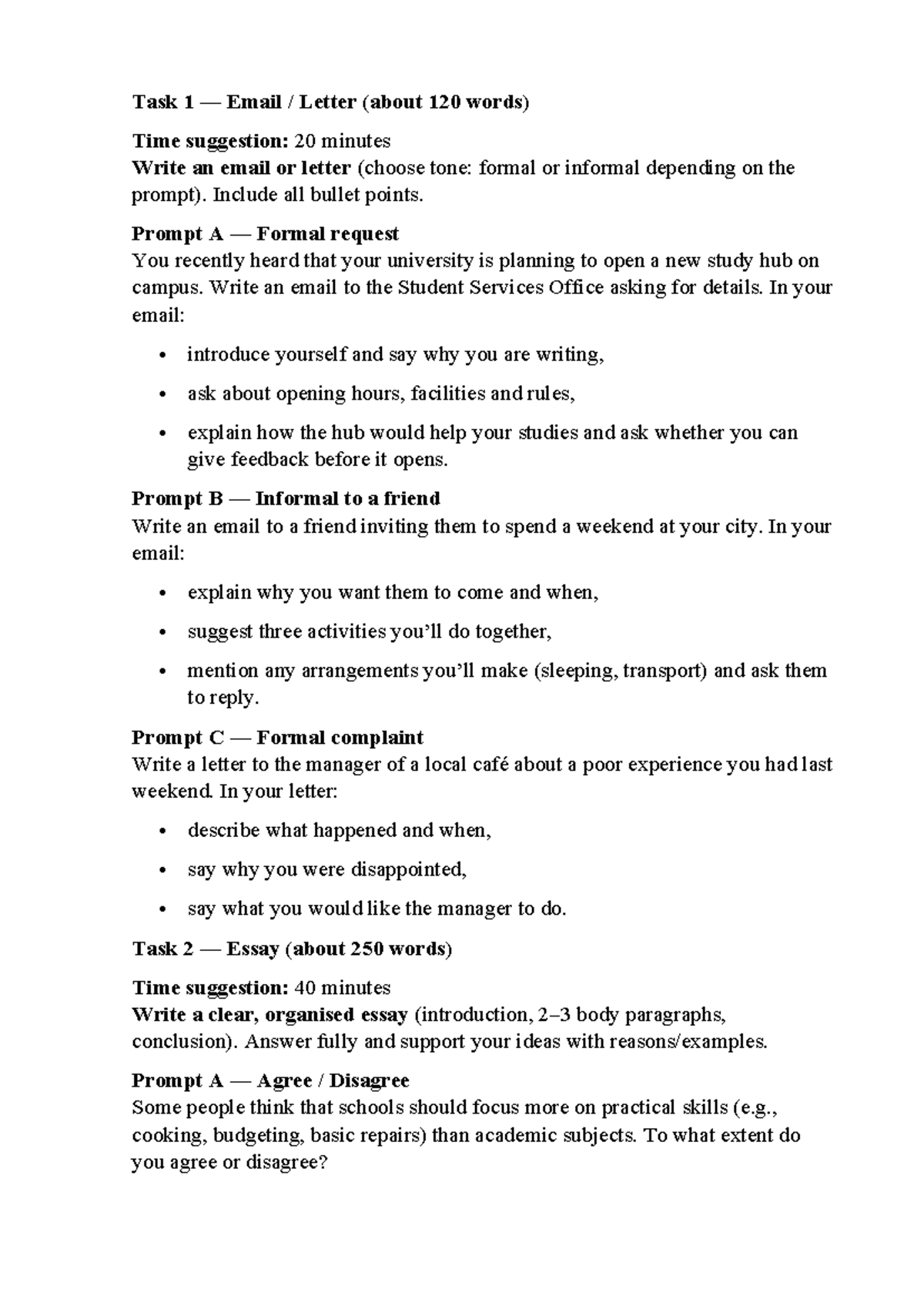 VSTEP Writing Tasks: Emails & Essay Prompts Analysis - Studocu
