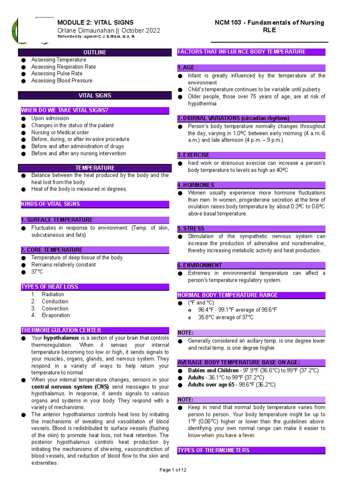 NCM 103 Module 2: Comprehensive Overview of Vital Signs - Studocu