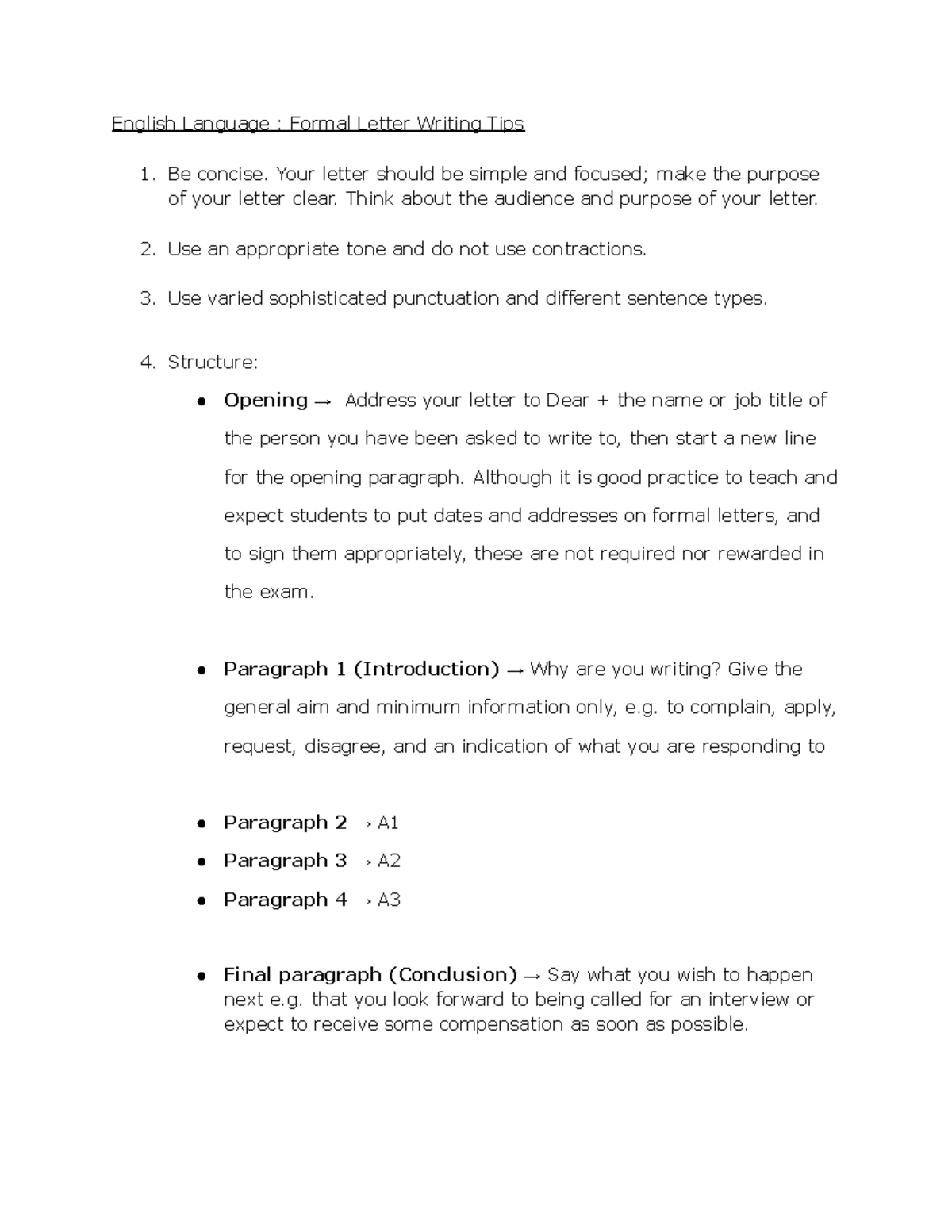 English Language: Formal Letter Writing Tips & Structure - Studocu