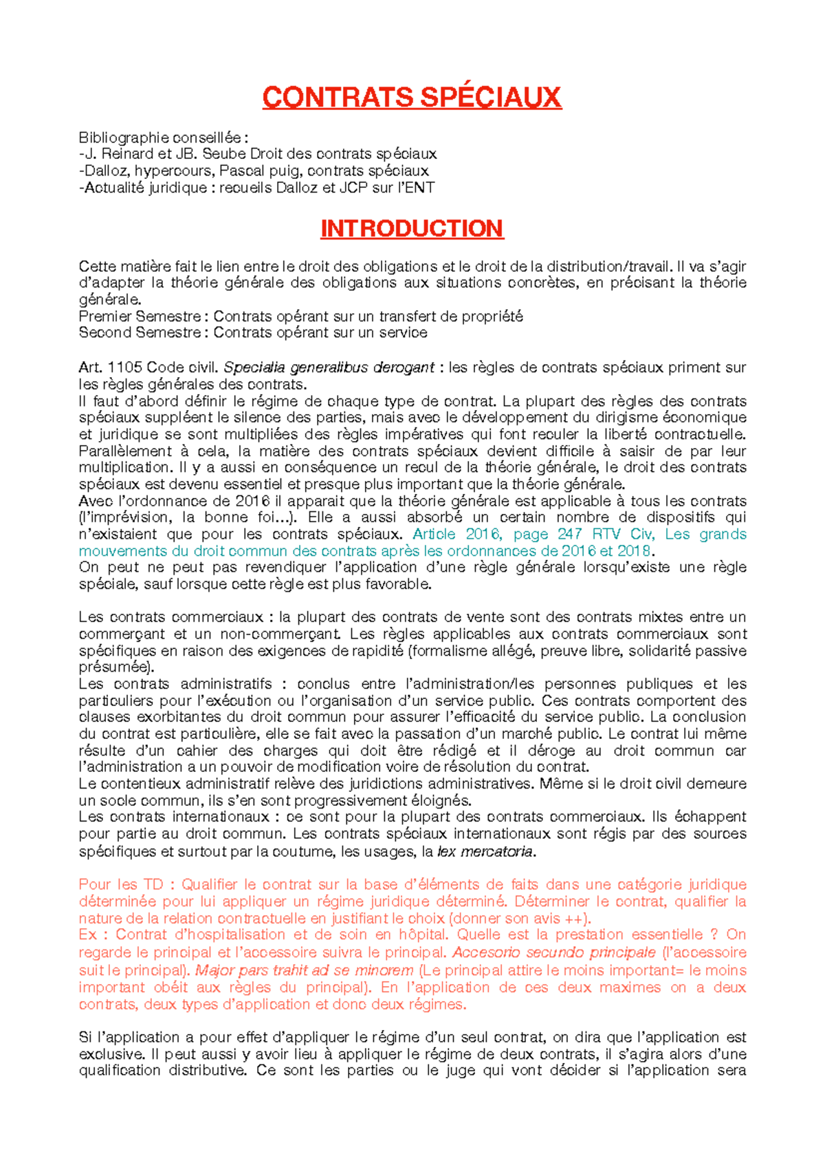 Contrats-spéciaux L3 S5 - CONTRATS SPÉCIAUX Bibliographie conseillée : -J. Reinard et JB. Seube ...