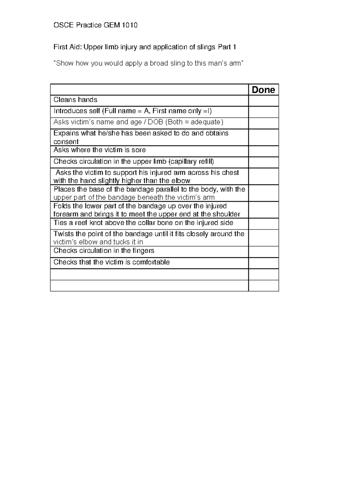 Practice OSCE Broad Arm Sling - OSCE Practice GEM 1010 First Aid: Upper ...