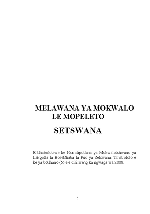 Setswana for beginners - DEPARTMENT OF AFRICAN LANGUAGES Setswana for ...