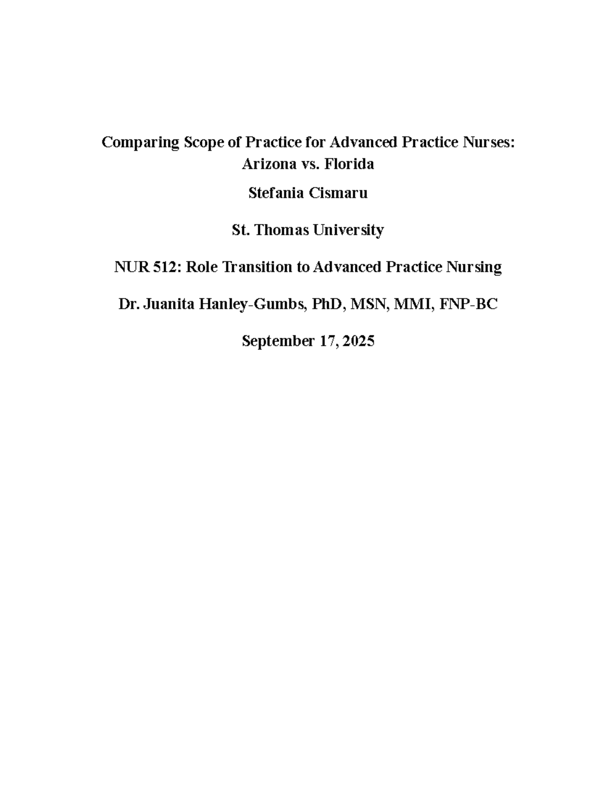 NUR 512: Comparing APRN Scope of Practice in Arizona & Florida - Studocu