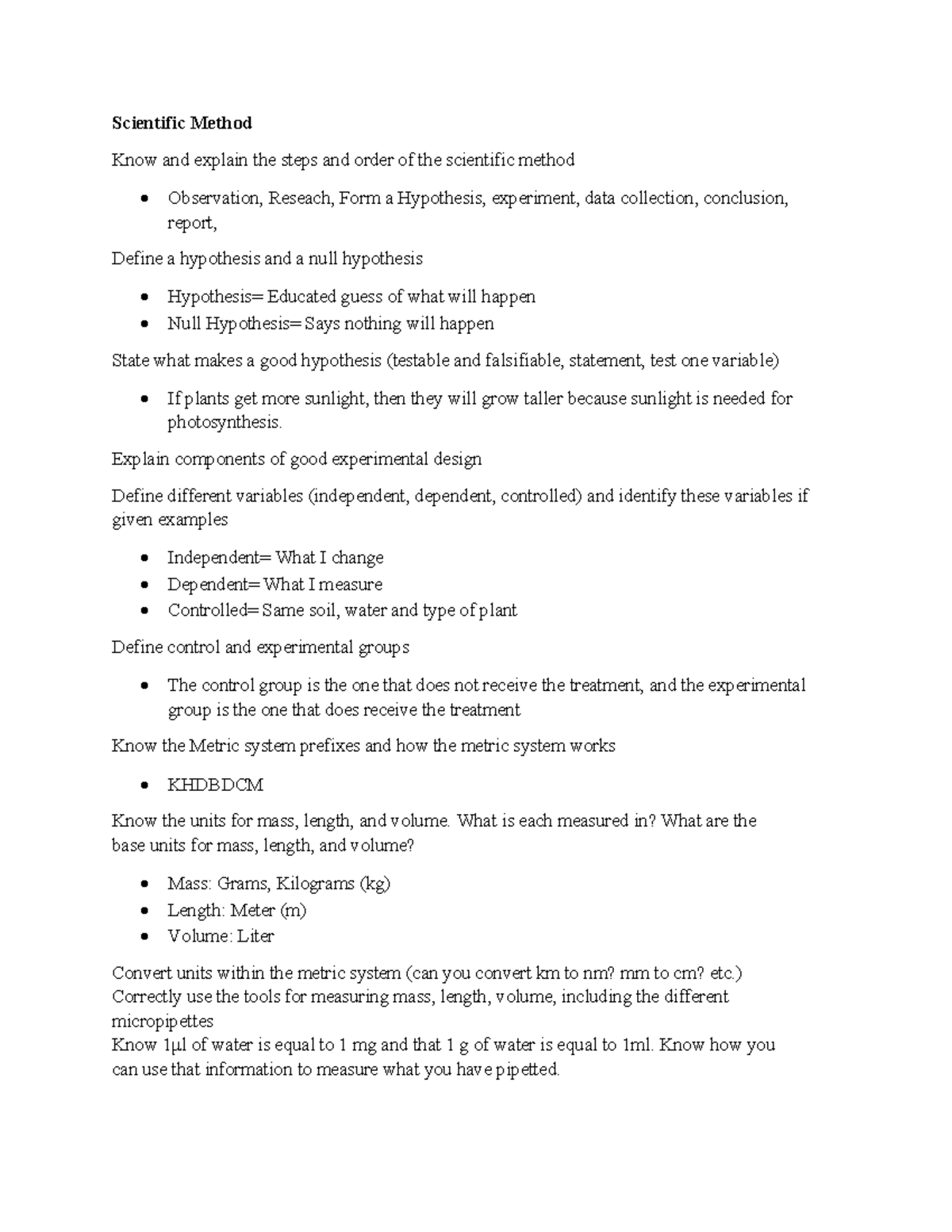Scientific Method and Experiments: Overview and Analysis (BIO101) - Studocu