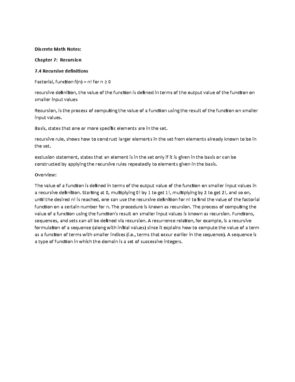 Discrete Math Notes 74 Recursive Definitions Discrete Math Notes