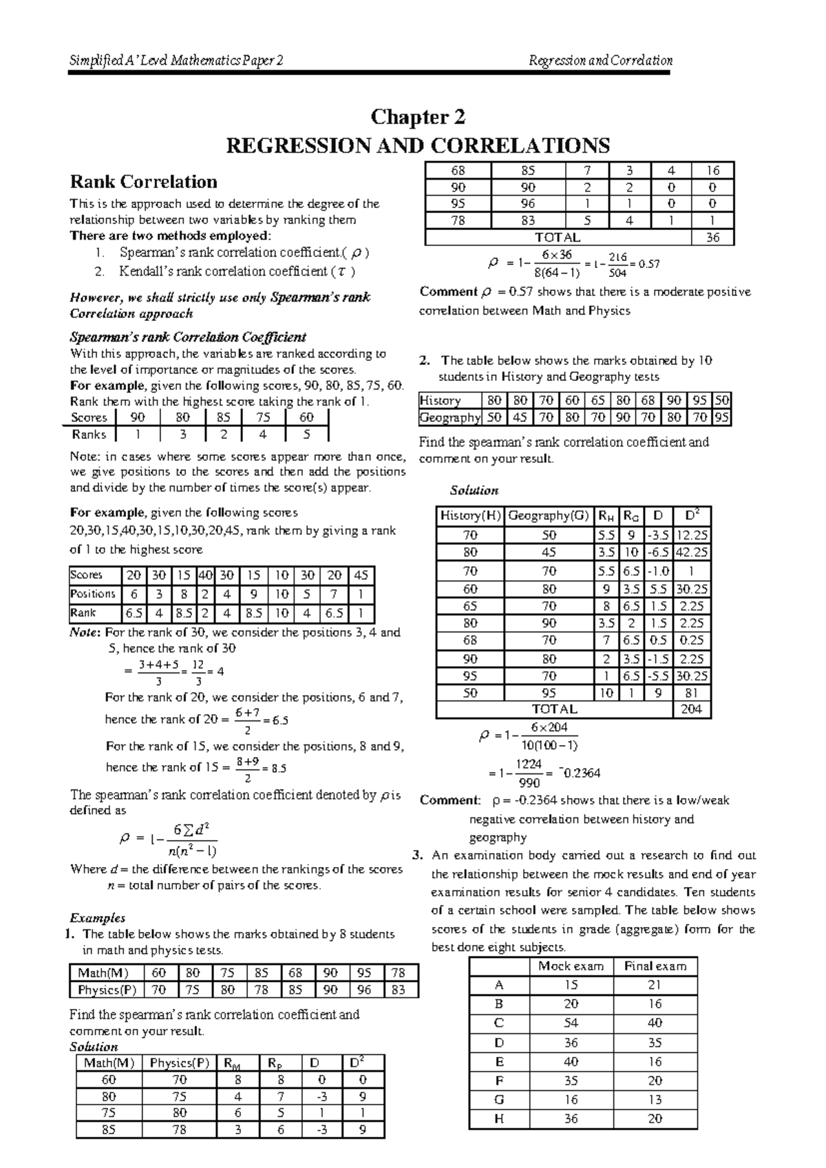 Simplified Level Mathematics Paper 2: Probability Theory and Statistics ...
