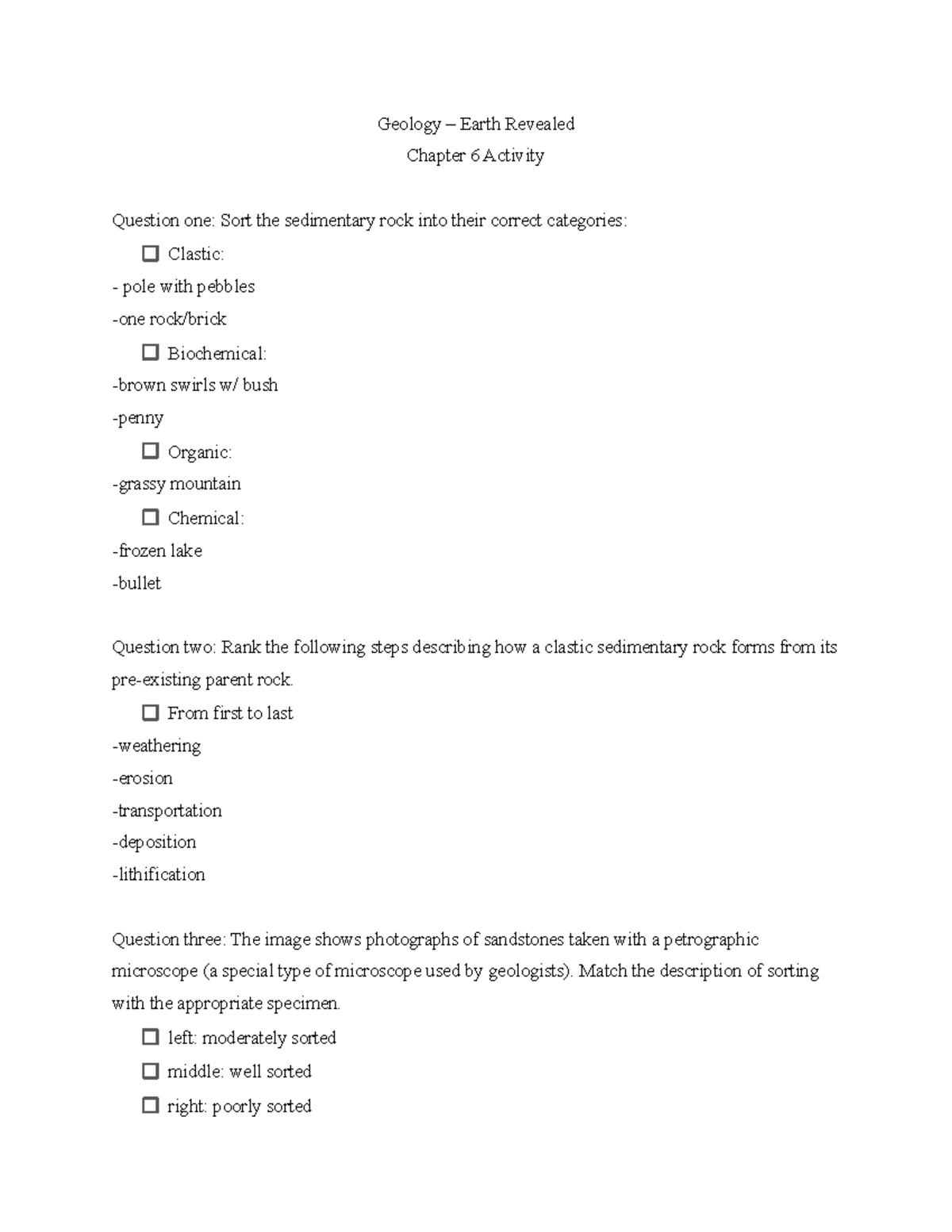 GLY101 800 Earth Revealed Chapter 6 Sedimentary Activity Guide - Studocu