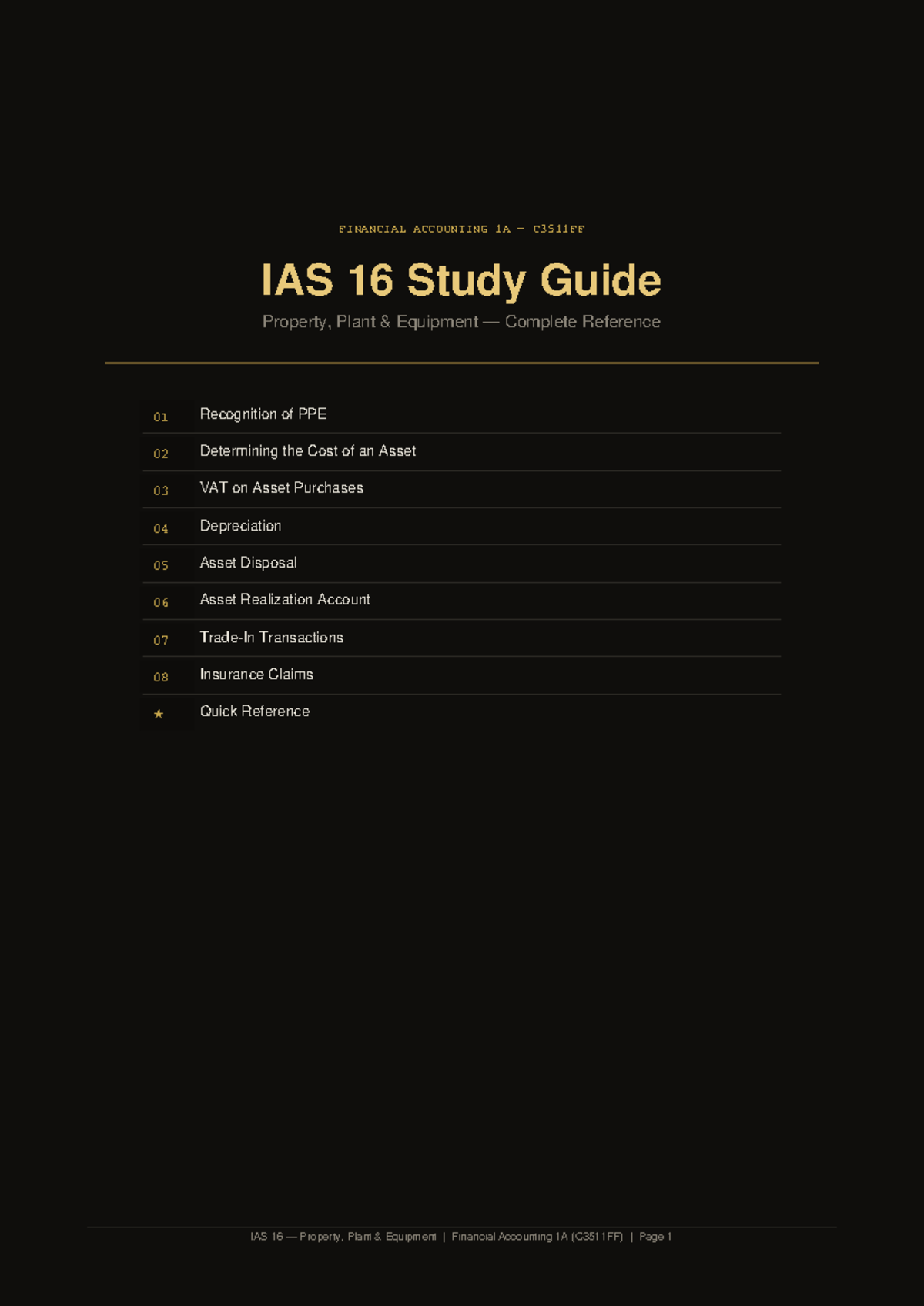 IAS 16 Study Guide for Financial Accounting 1A (C3511FF) on PPE - Studocu