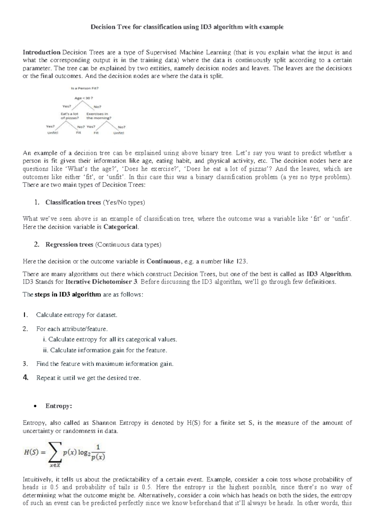 Decision Tree Classification Using ID3 Algorithm: A Detailed Example ...