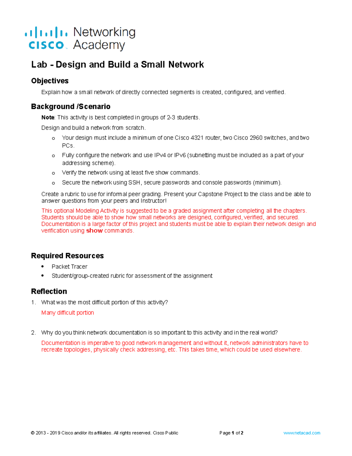 17.8.1 Lab - Design and Build a Small Network - Lab - Design and Build ...