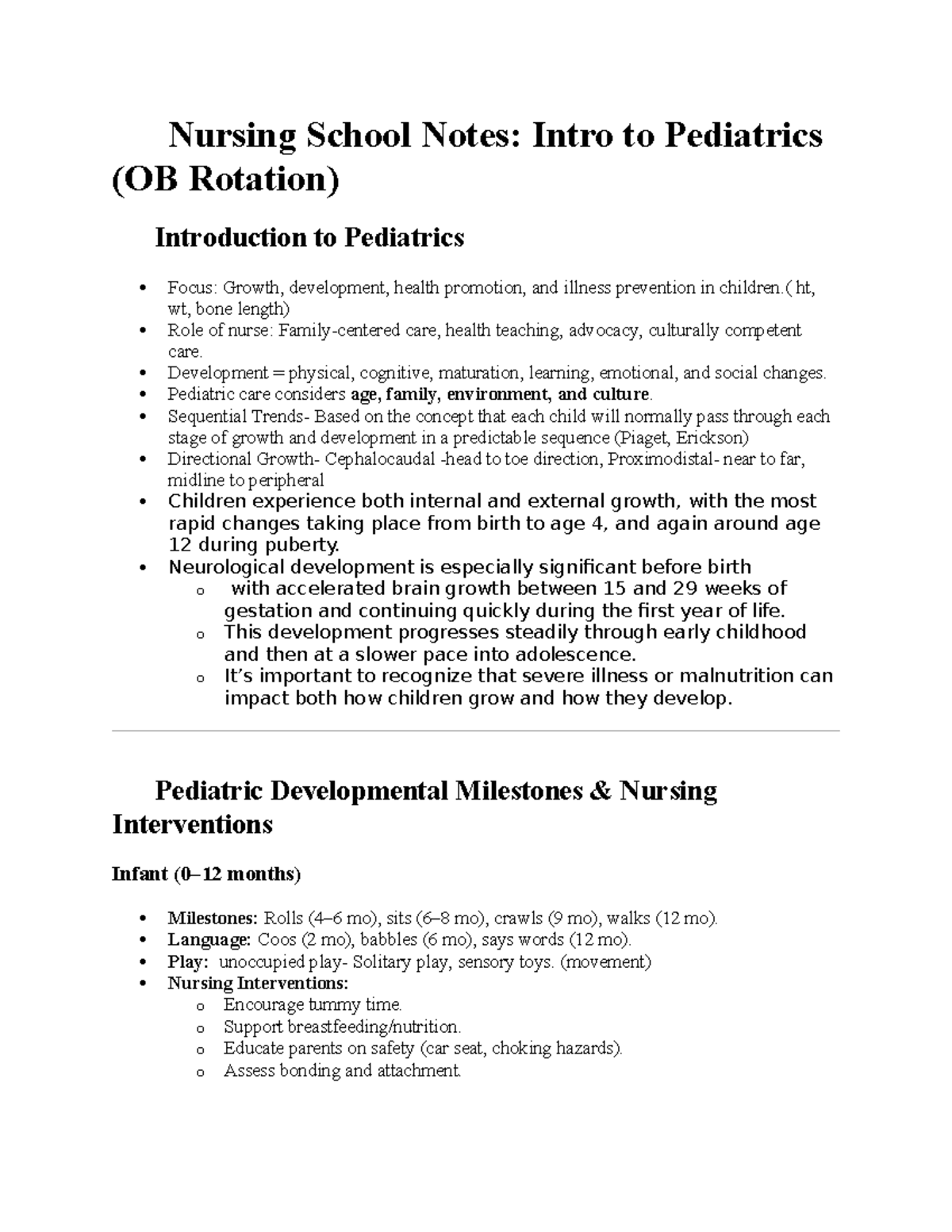 PEDS 3 Exam Notes: Comprehensive Overview of Pediatric Care - Studocu