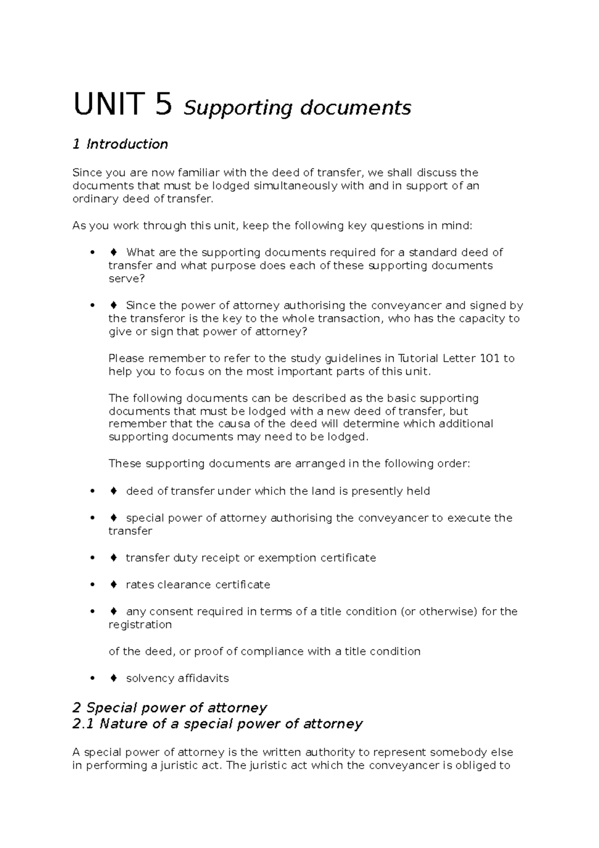 UNIT 5: Essential Supporting Documents for Deed Transfers - Studocu