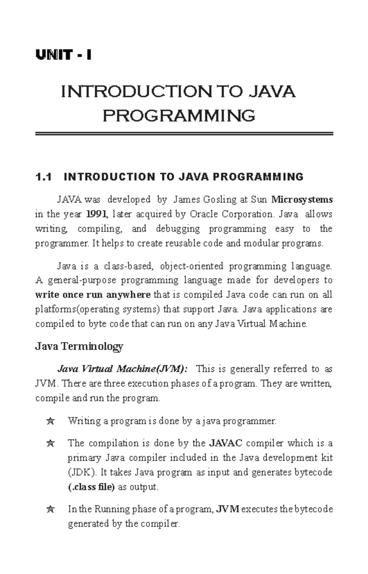 Java - 1 - Unit 1: Introduction to Java Programming Notes - Studocu