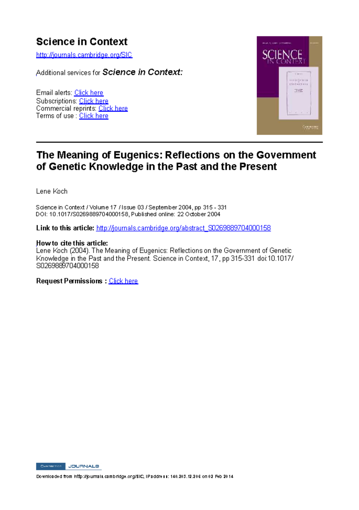 Article The Meaning of Eugenics Reflections on the Government of ...