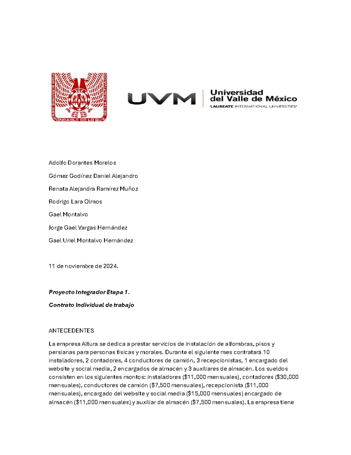 Act 6 Proyecto integrador Derecho laboral - Adolfo Dorantes Morelos ...