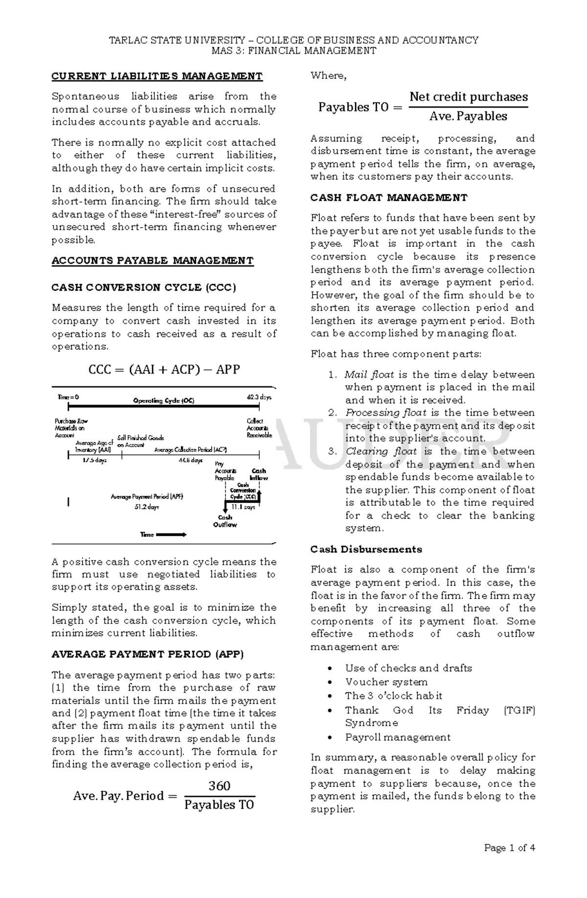 Current Liabilities Management in MAS 3: FINANCIAL MANAGEMENT - Studocu