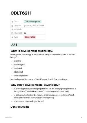 Child Development Class Notes - Child Development Class Notes Chapter 1 ...