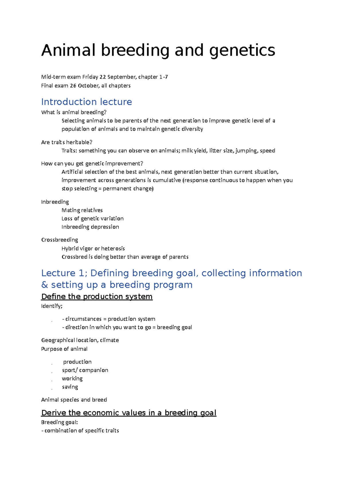 Animal Breeding and Genetics: Mid-Term & Final Exam Notes (ABG101 ...