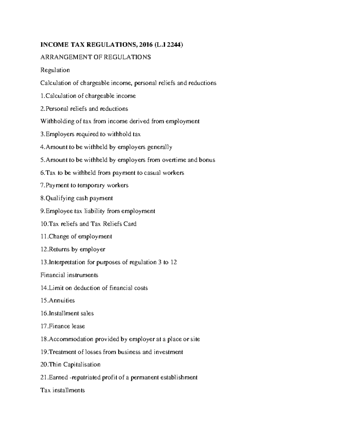 Income TAX Regulations, 2016 (L.I 2244) - INCOME TAX REGULATIONS, 2016 ...
