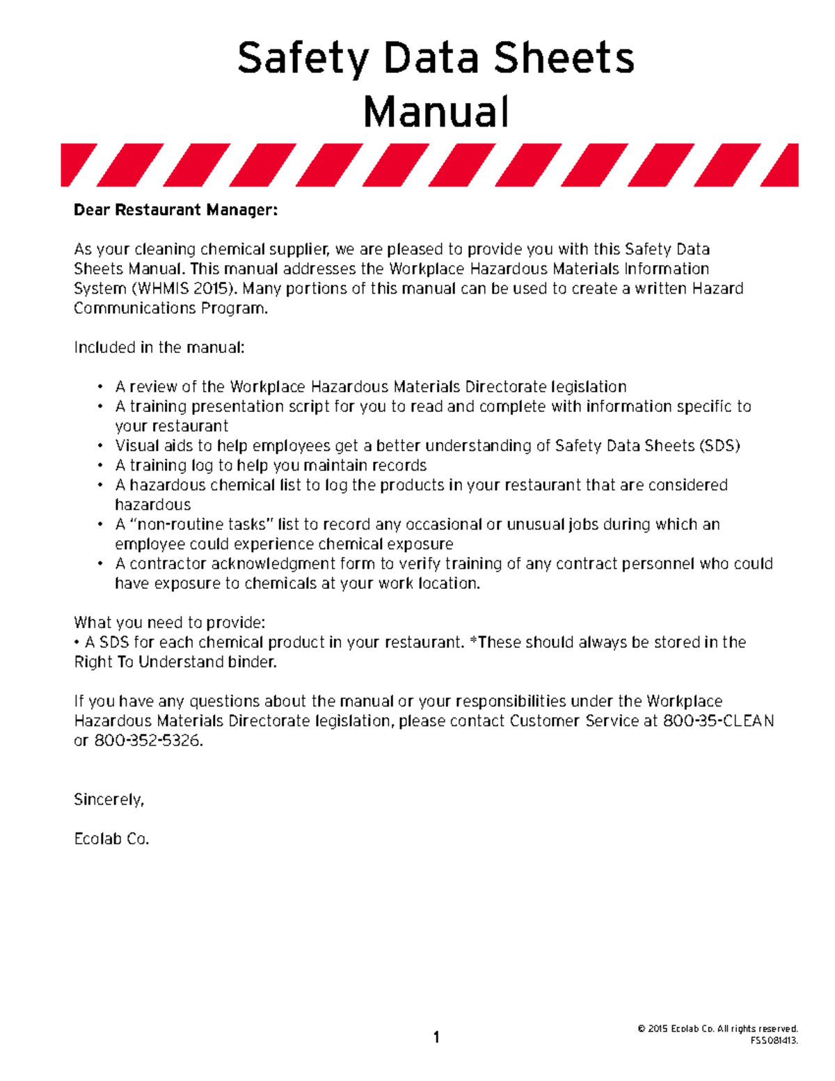 WHMIS 2015 GHS Safety Data Sheet Training Manual for Restaurants - Studocu