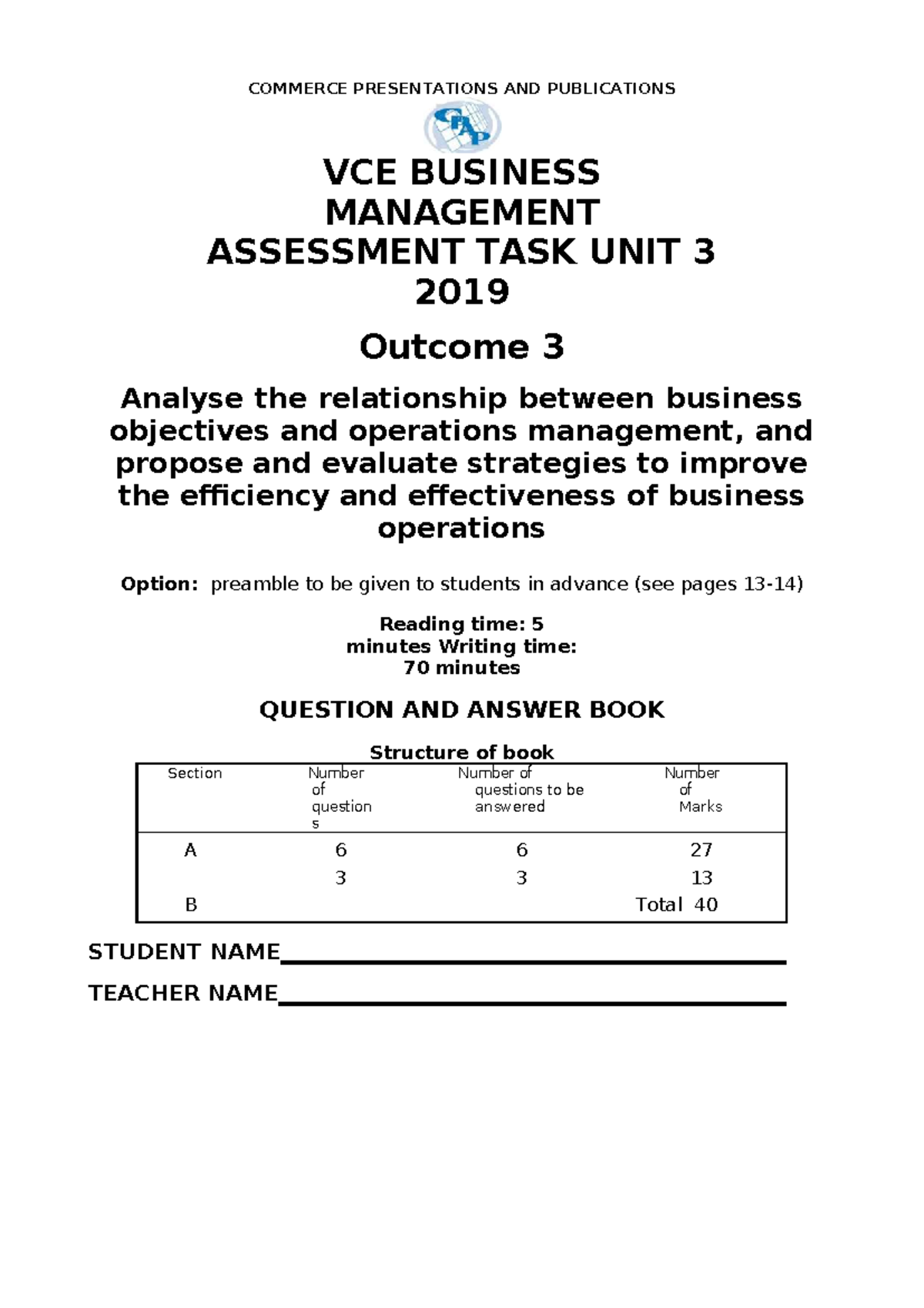 CPAP BUS MAN Assessment Task: Outcome 3 Analysis & Strategies 2019 ...