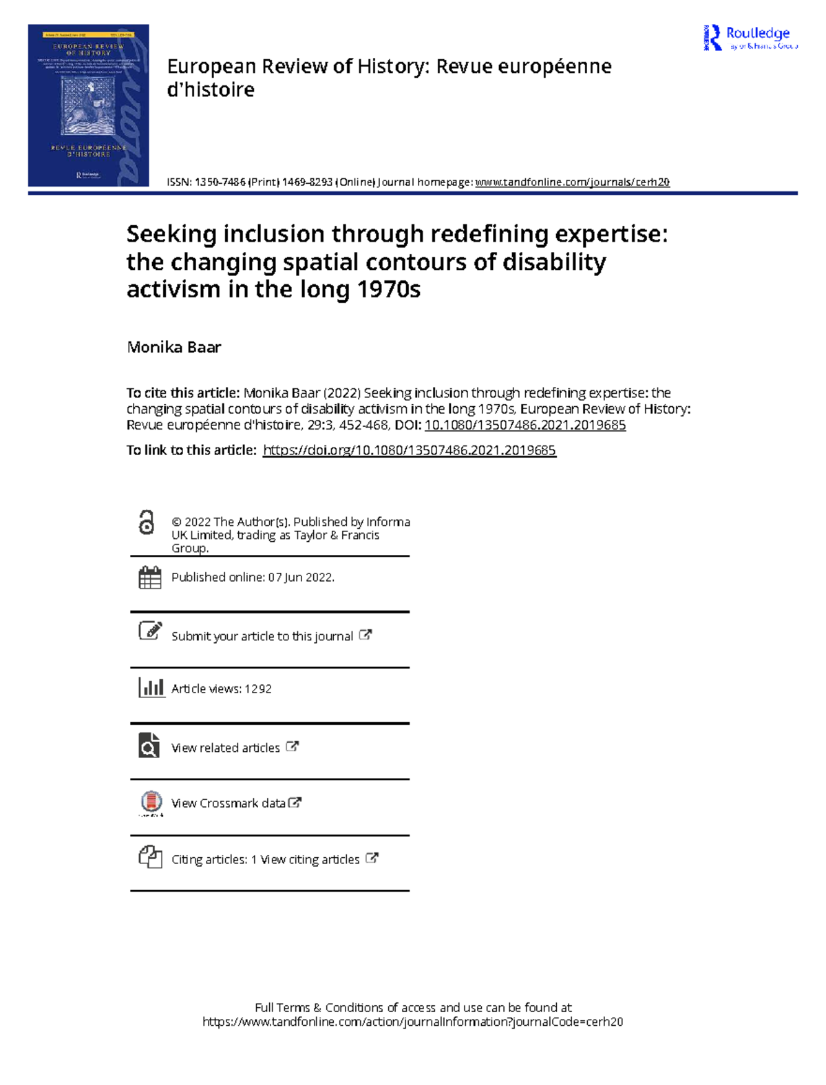 Revisiting Disability Activism: Inclusion & Expertise in the Long 1970s ...