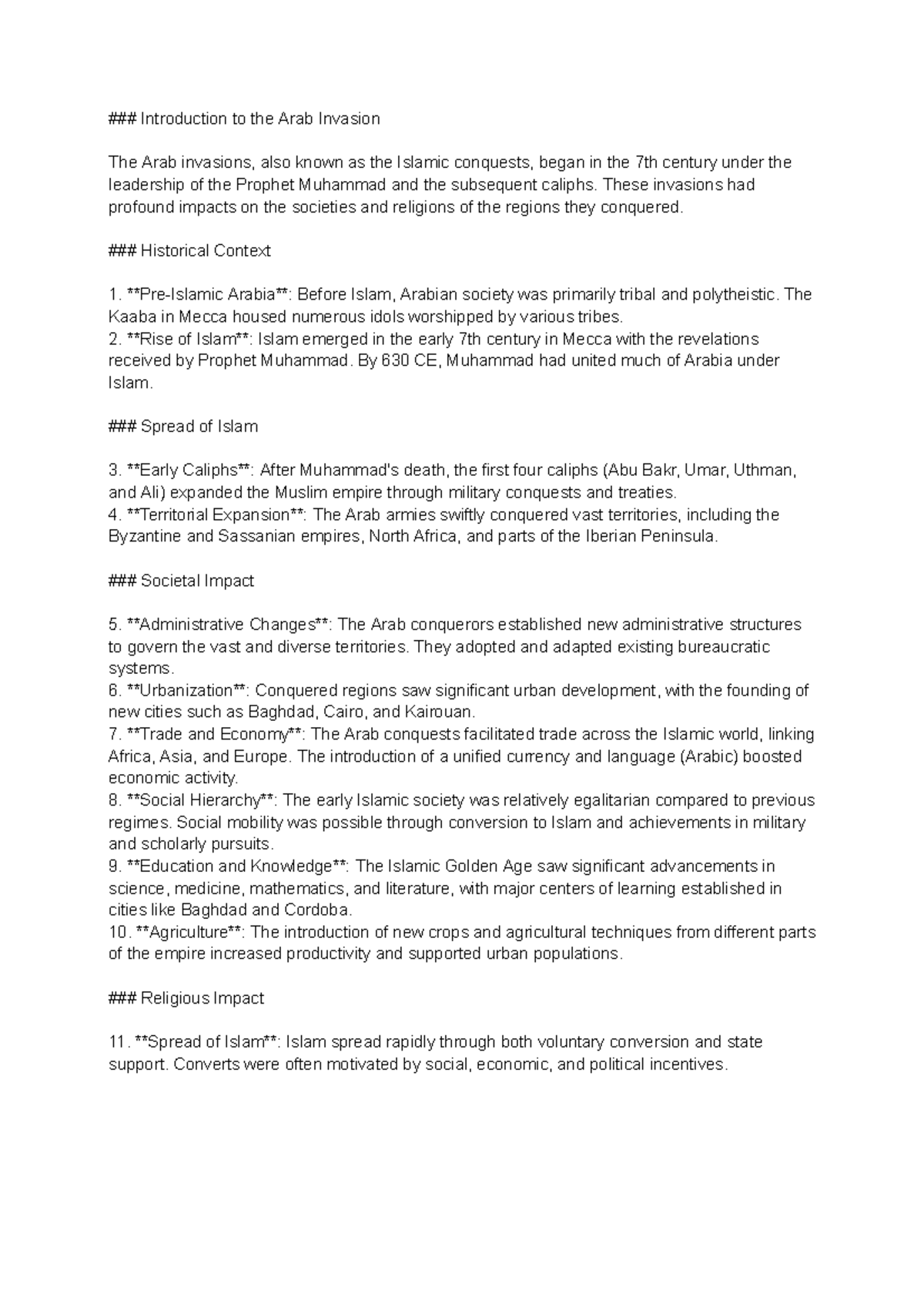 History of Arab Invasions: Impacts & Transformations (HIST 101) - Studocu