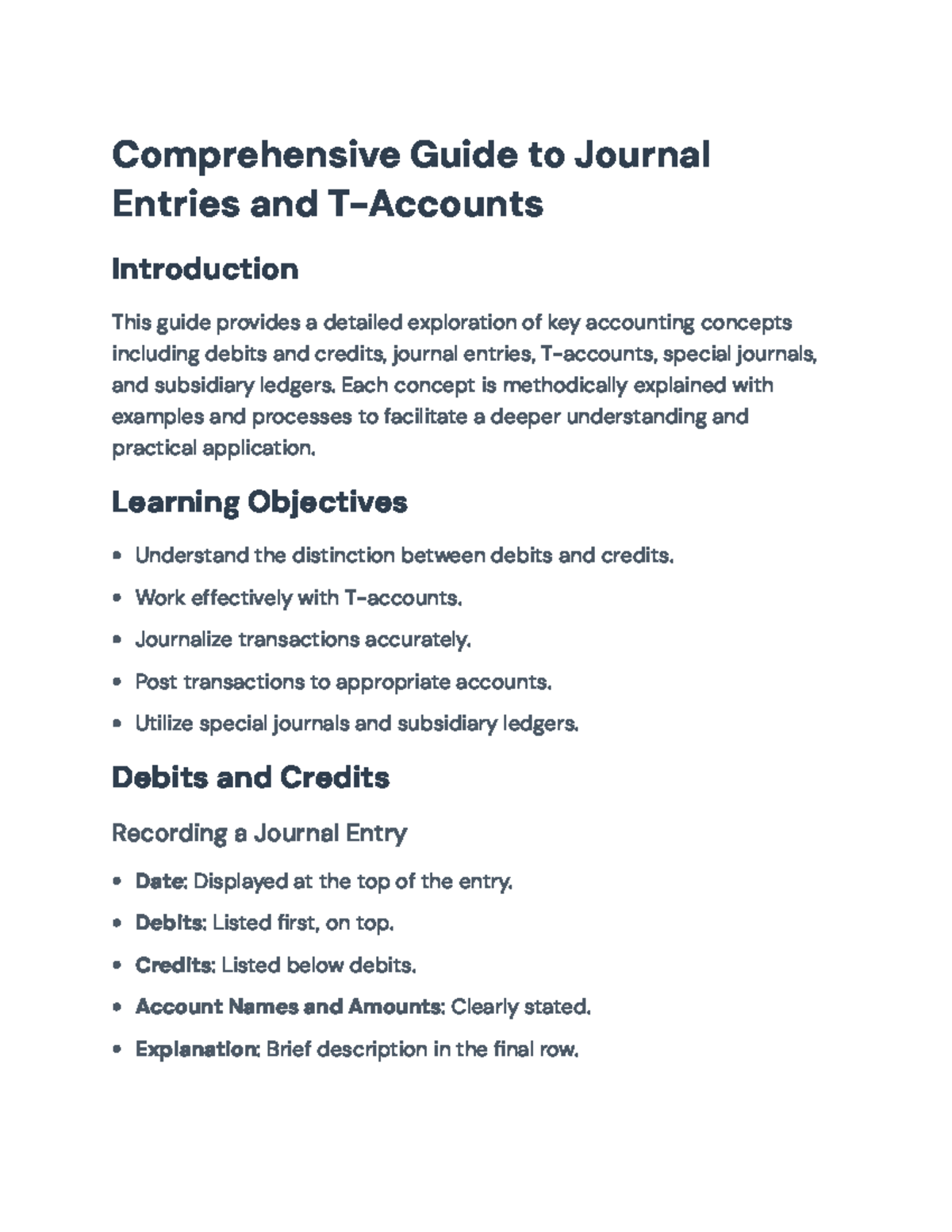 Comprehensive Guide to Journal Entries & T-Accounts (ACCT 101 ...