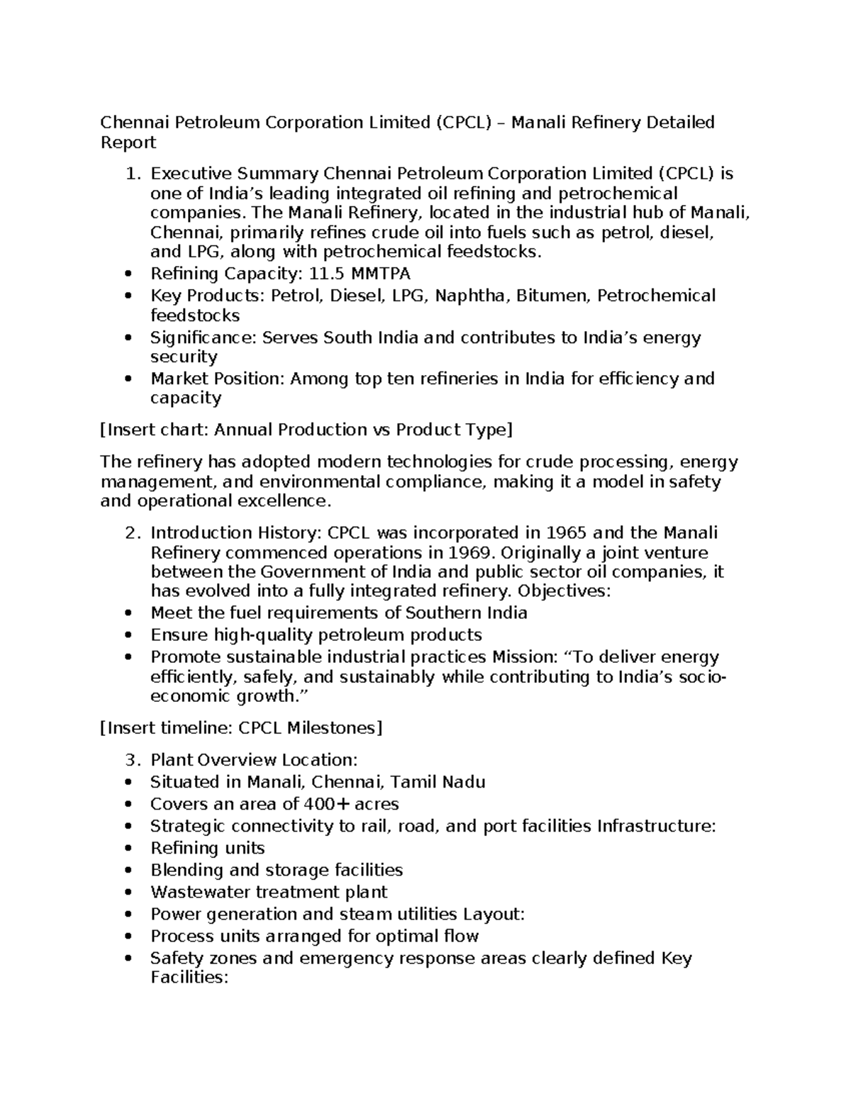 CPCL Manali Refinery Detailed Report: Overview & Insights - Studocu