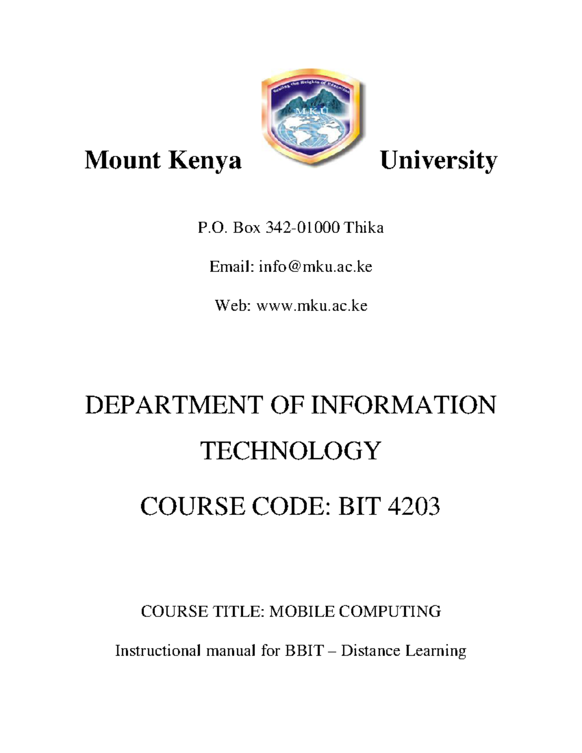 Mobile Computing Course Outline and Instructional Manual - BIT 4203 ...