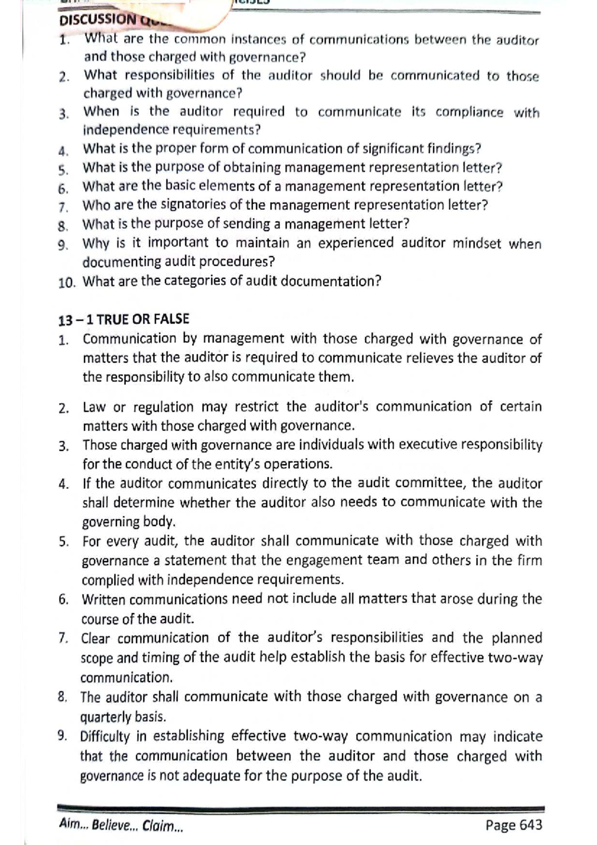 Chapter 13: Audit Communication & Documentation - Discussion & Quiz ...
