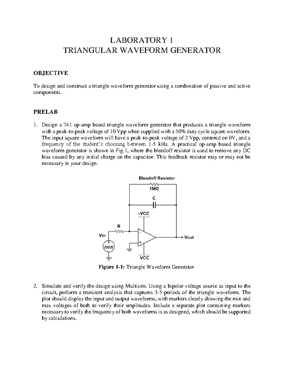 EEE 4306L Lab 1: Triangle Waveform Generator Design and Analysis - Studocu