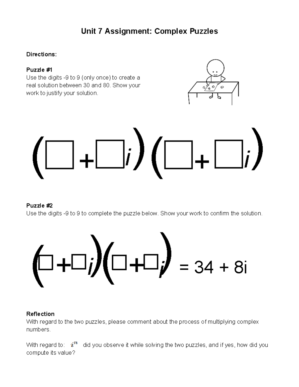 Algebra 2, Part 1 - Unit 7 Assignment - Complex Puzzles - Unit 7 ...